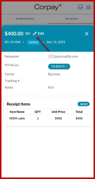 Receiving Items and Services – Corpay